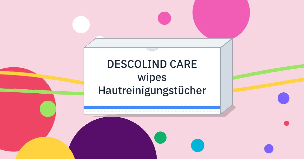 Symbolbild: Packung mit der Aufschrift DESCOLIND CARE wipes Hautreinigungstücher (PZN 18649735) – Verfügbarkeit und Bezug in Apotheken in Frankfurt am Main