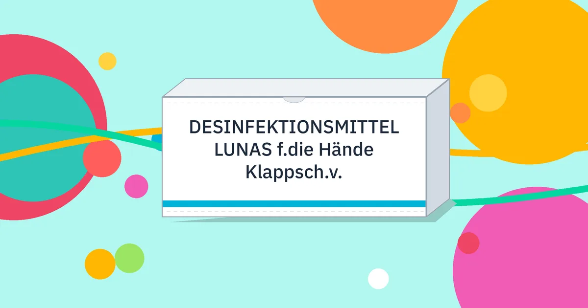 Symbolbild: Packung mit der Aufschrift DESINFEKTIONSMITTEL LUNAS f.die Hände Klappsch.v. (PZN 16904809) – Verfügbarkeit und Bezug in Apotheken in Frankfurt am Main
