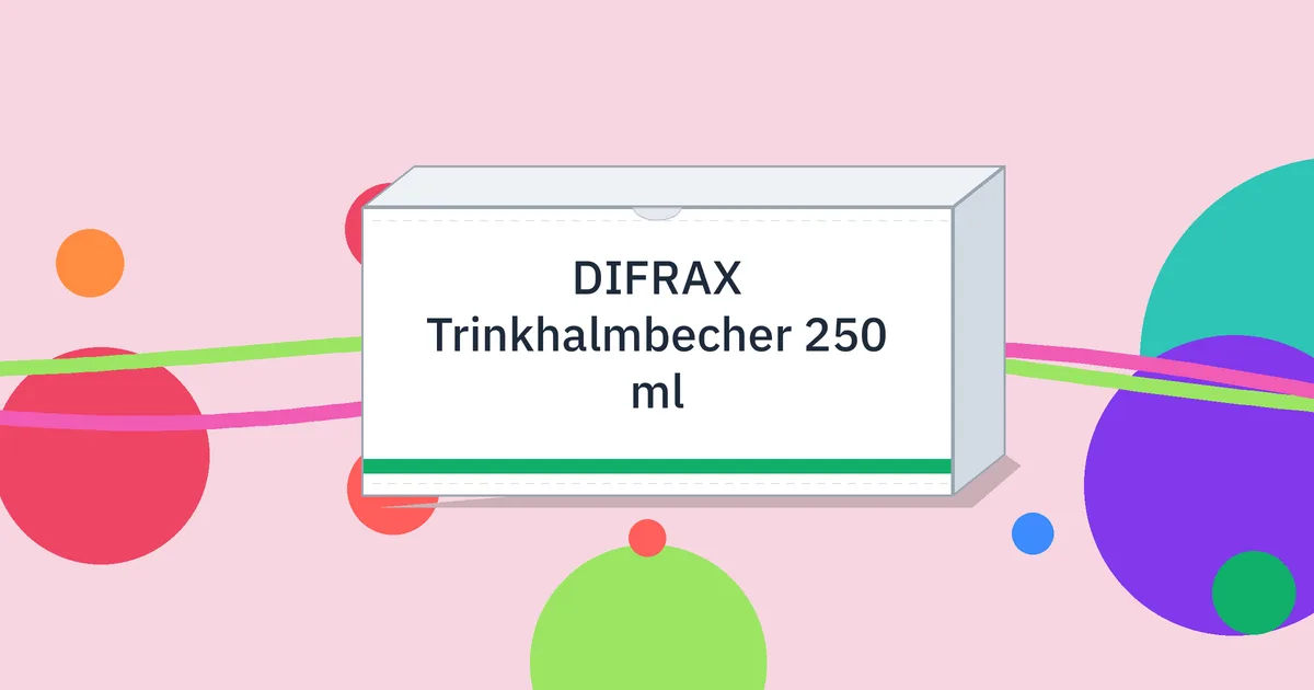 Symbolbild: Packung mit der Aufschrift DIFRAX Trinkhalmbecher 250 ml (PZN 12518535) – Verfügbarkeit und Bezug in Apotheken in Frankfurt am Main