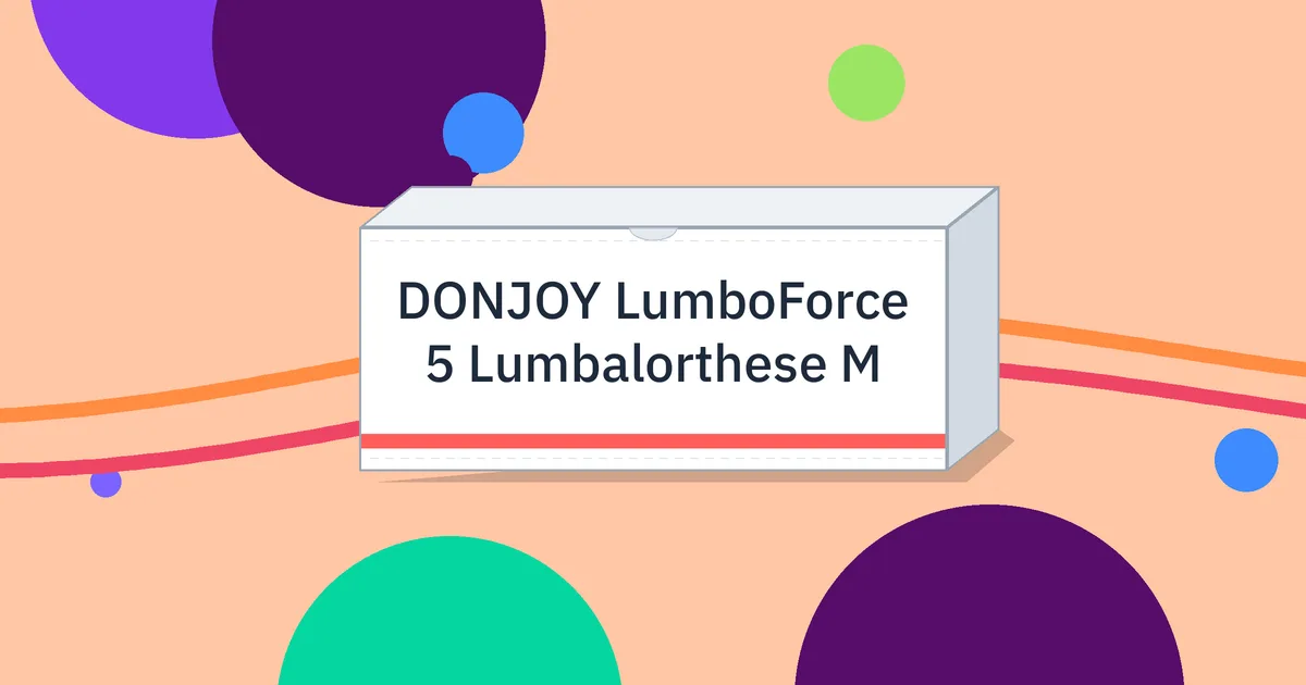 Symbolbild: Packung mit der Aufschrift DONJOY LumboForce 5 Lumbalorthese M (PZN 19378178) – Verfügbarkeit und Bezug in Apotheken in Frankfurt am Main