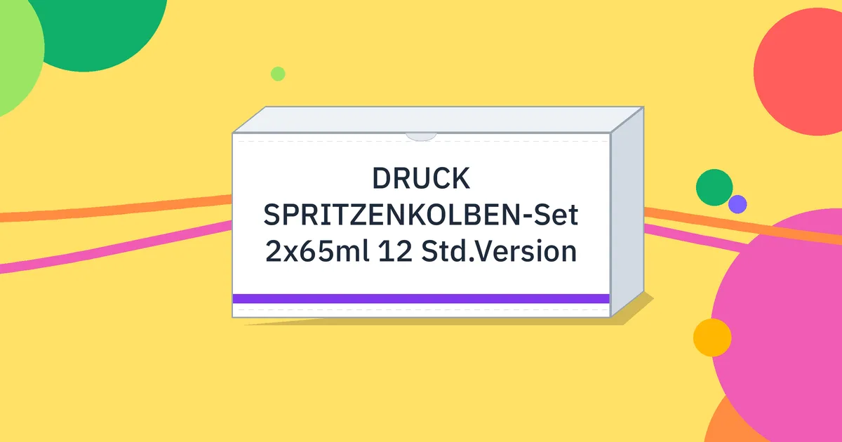 Symbolbild: Packung mit der Aufschrift DRUCK SPRITZENKOLBEN-Set 2x65ml 12 Std.Version (PZN 17302998) – Verfügbarkeit und Bezug in Apotheken in Frankfurt am Main