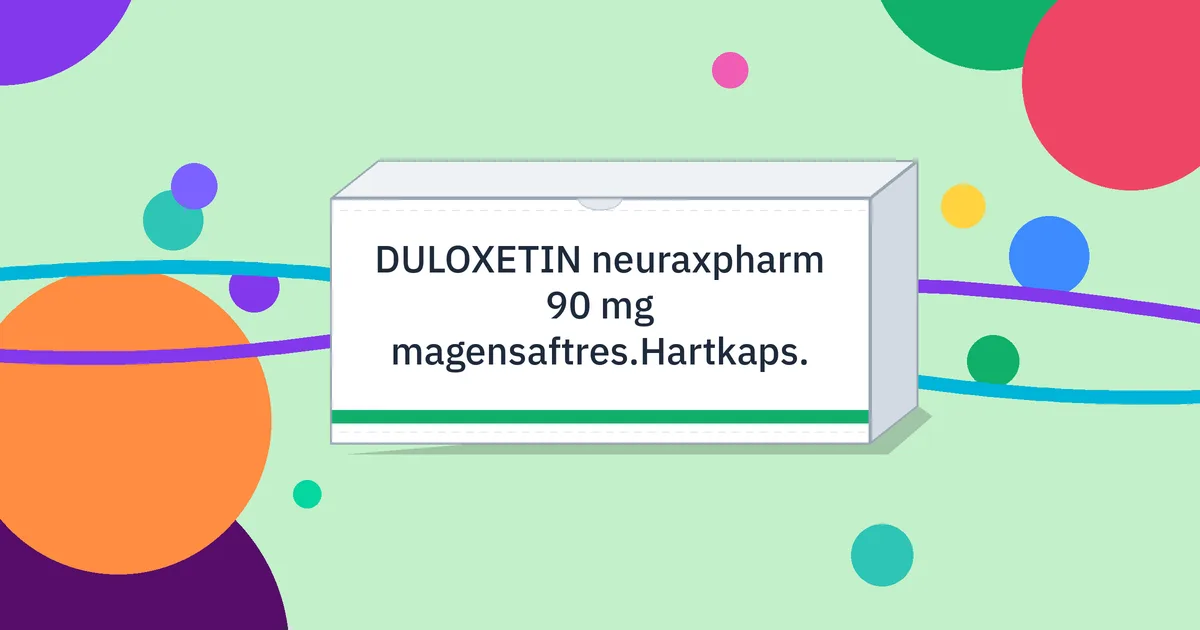 Symbolbild: Packung mit der Aufschrift DULOXETIN neuraxpharm 90 mg magensaftres.Hartkaps. (PZN 16901633) – Verfügbarkeit und Bezug in Apotheken in Frankfurt am Main