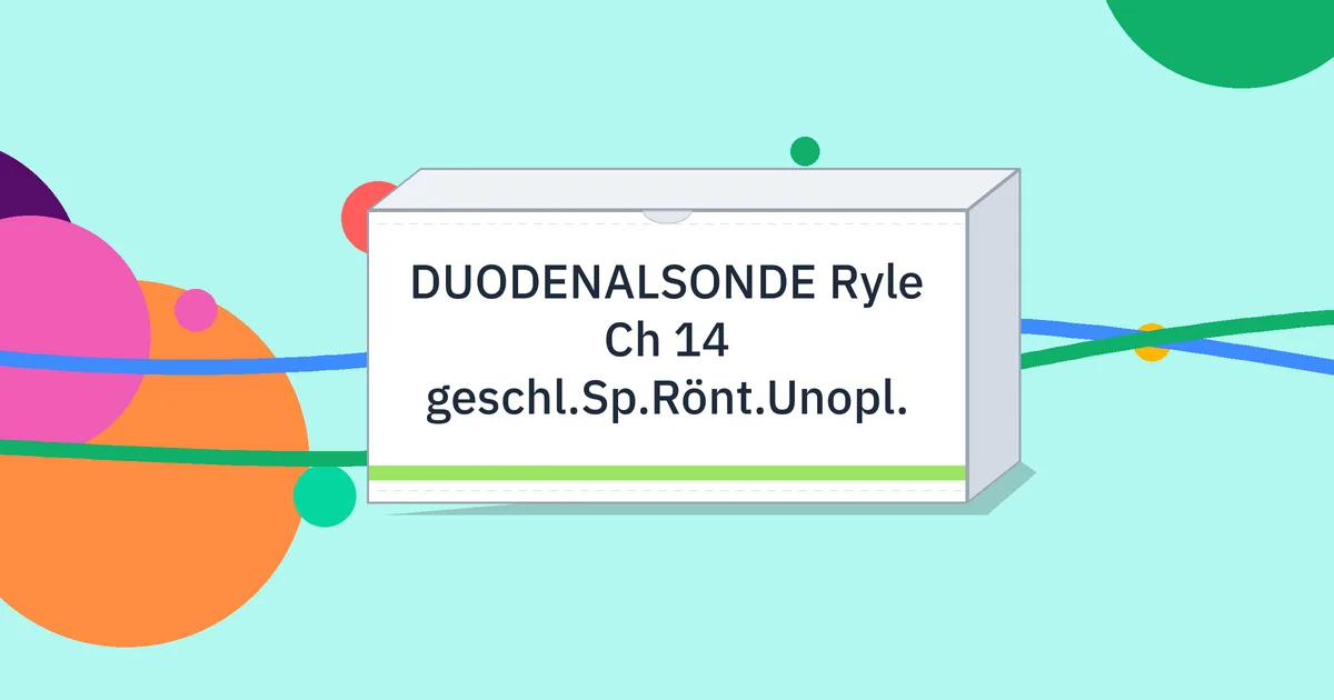 Symbolbild: Packung mit der Aufschrift DUODENALSONDE Ryle Ch 14 geschl.Sp.Rönt.Unopl. (PZN 00636726) – Verfügbarkeit und Bezug in Apotheken in Frankfurt am Main