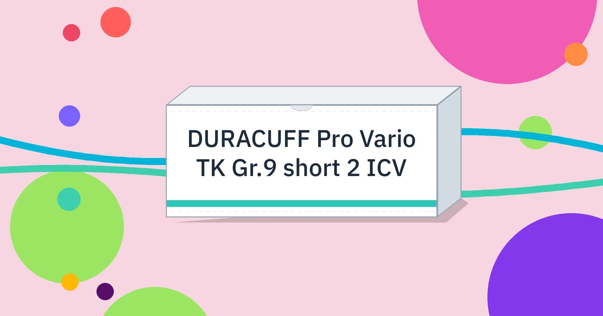 Symbolbild: Packung mit der Aufschrift DURACUFF Pro Vario TK Gr.9 short 2 ICV (PZN 19244302) – Verfügbarkeit und Bezug in Apotheken in Frankfurt am Main