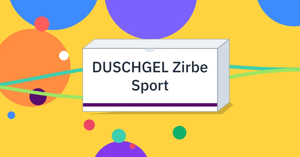 Symbolbild: Packung mit der Aufschrift DUSCHGEL Zirbe Sport (PZN 18852703) – Verfügbarkeit und Bezug in Apotheken in Frankfurt am Main