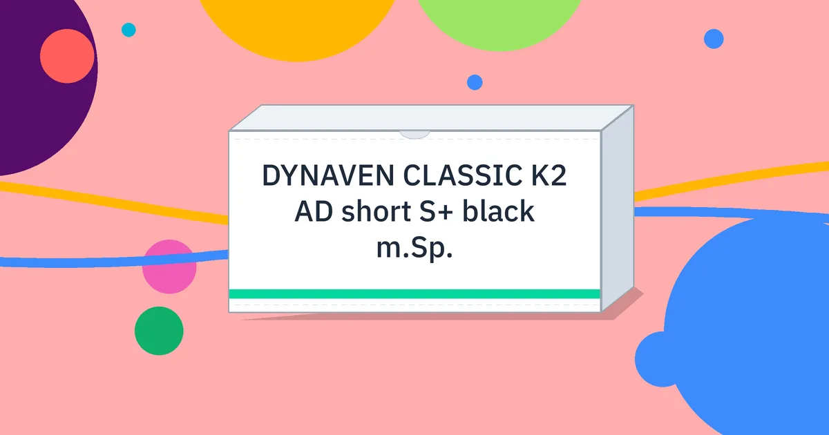 Symbolbild: Packung mit der Aufschrift DYNAVEN CLASSIC K2 AD short S+ black m.Sp. (PZN 18417717) – Verfügbarkeit und Bezug in Apotheken in Frankfurt am Main