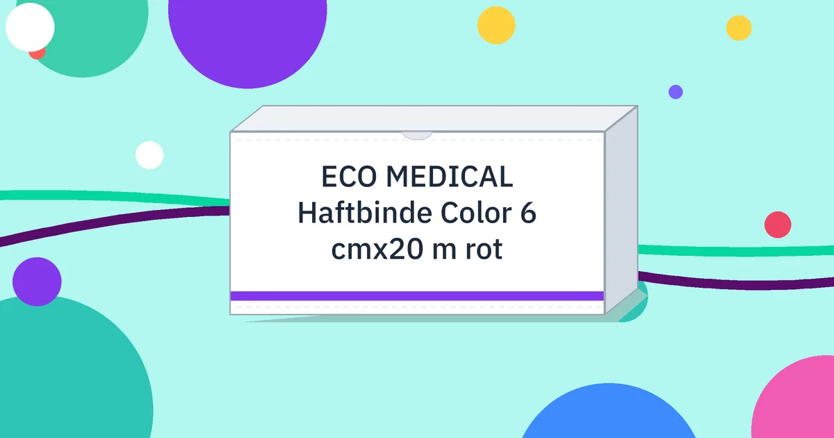 Symbolbild: Packung mit der Aufschrift ECO MEDICAL Haftbinde Color 6 cmx20 m rot (PZN 00752852) – Verfügbarkeit und Bezug in Apotheken in Frankfurt am Main