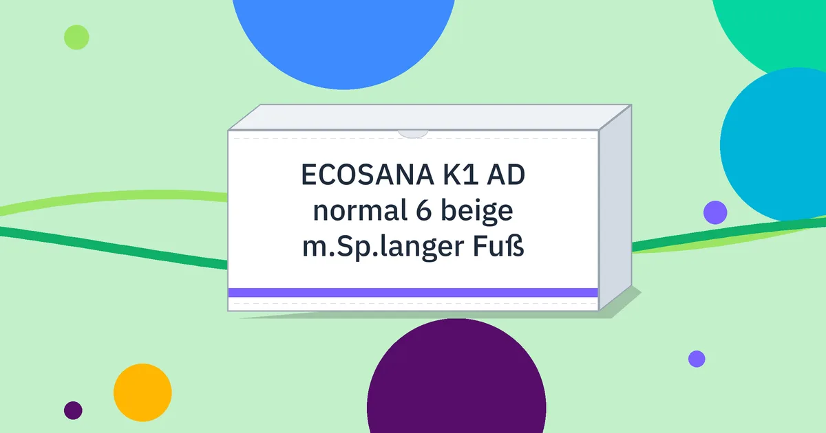 Symbolbild: Packung mit der Aufschrift ECOSANA K1 AD normal 6 beige m.Sp.langer Fuß (PZN 04725266) – Verfügbarkeit und Bezug in Apotheken in Frankfurt am Main