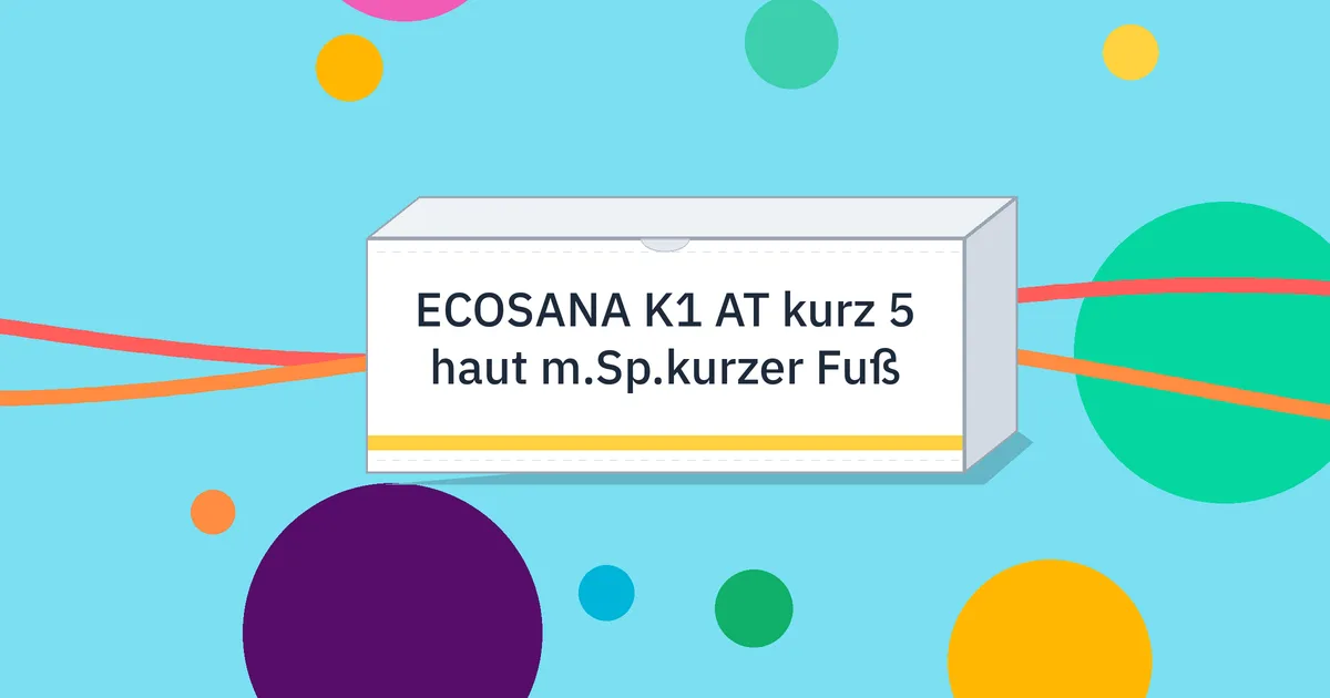 Symbolbild: Packung mit der Aufschrift ECOSANA K1 AT kurz 5 haut m.Sp.kurzer Fuß (PZN 04732088) – Verfügbarkeit und Bezug in Apotheken in Frankfurt am Main