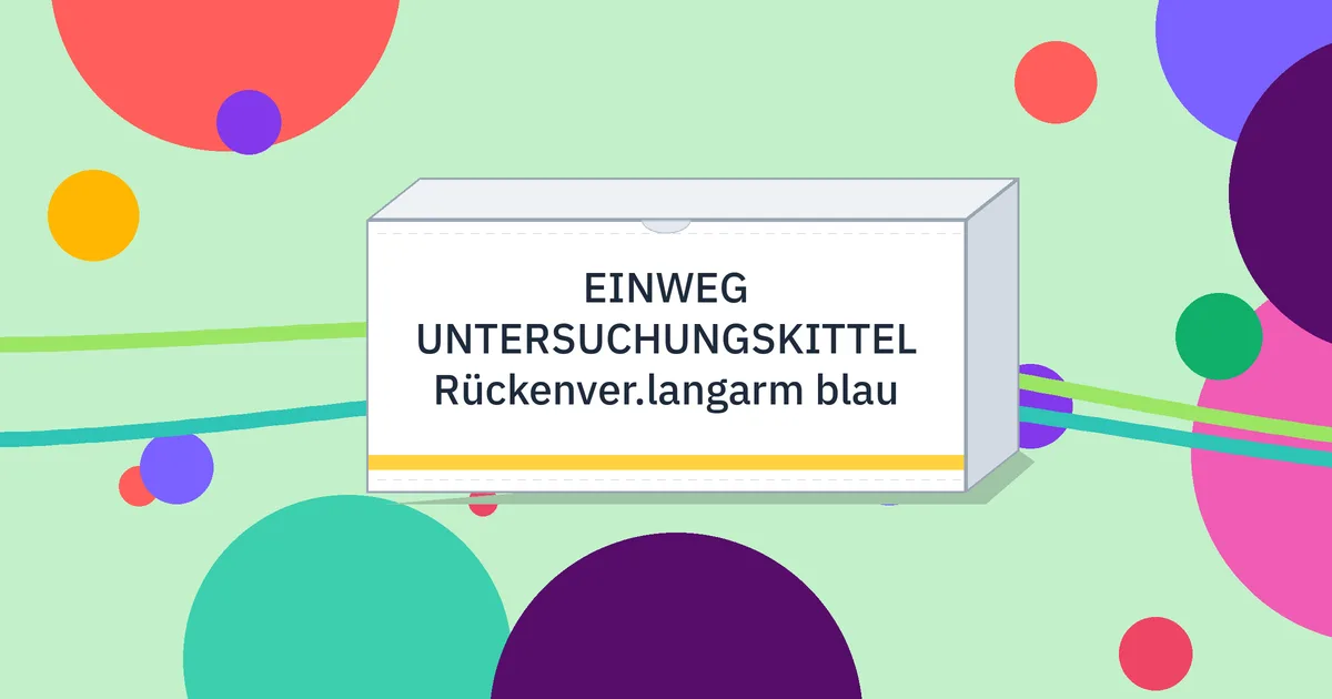 Symbolbild: Packung mit der Aufschrift EINWEG UNTERSUCHUNGSKITTEL Rückenver.langarm blau (PZN 10540111) – Verfügbarkeit und Bezug in Apotheken in Frankfurt am Main
