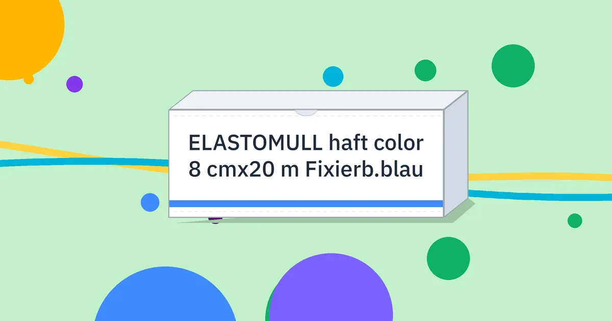 Symbolbild: Packung mit der Aufschrift ELASTOMULL haft color 8 cmx20 m Fixierb.blau (PZN 01412555) – Verfügbarkeit und Bezug in Apotheken in Frankfurt am Main
