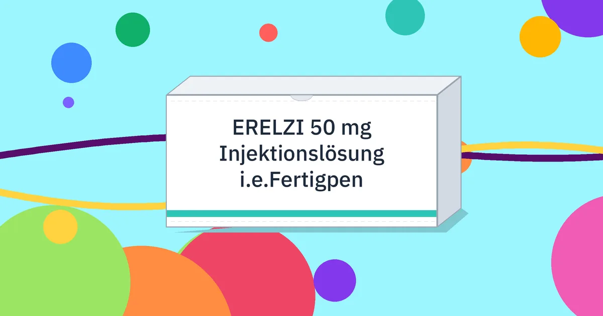 Symbolbild: Packung mit der Aufschrift ERELZI 50 mg Injektionslösung i.e.Fertigpen (PZN 12671840) – Verfügbarkeit und Bezug in Apotheken in Frankfurt am Main