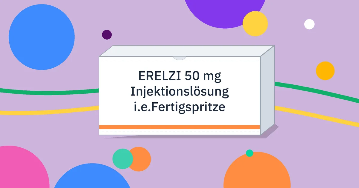 Symbolbild: Packung mit der Aufschrift ERELZI 50 mg Injektionslösung i.e.Fertigspritze (PZN 17396083) – Verfügbarkeit und Bezug in Apotheken in Frankfurt am Main