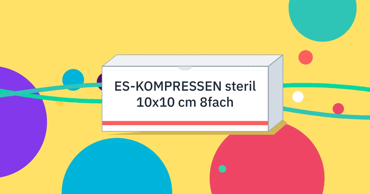 Symbolbild: Packung mit der Aufschrift ES-KOMPRESSEN steril 10x10 cm 8fach (PZN 19130633) – Verfügbarkeit und Bezug in Apotheken in Frankfurt am Main