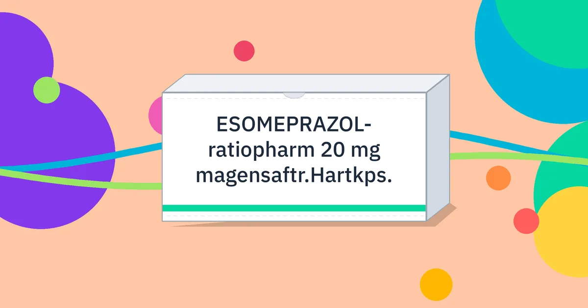 Symbolbild: Packung mit der Aufschrift ESOMEPRAZOL-ratiopharm 20 mg magensaftr.Hartkps. (PZN 06456770) – Verfügbarkeit und Bezug in Apotheken in Frankfurt am Main