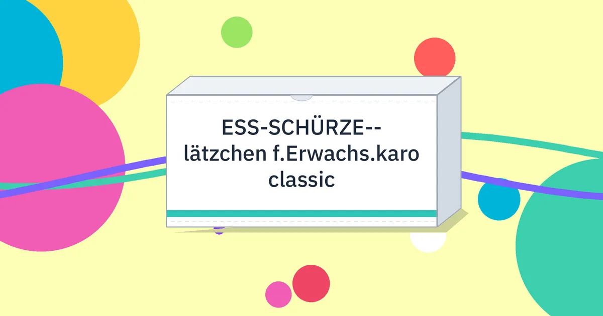 Symbolbild: Packung mit der Aufschrift ESS-SCHÜRZE--lätzchen f.Erwachs.karo classic (PZN 09091139) – Verfügbarkeit und Bezug in Apotheken in Frankfurt am Main