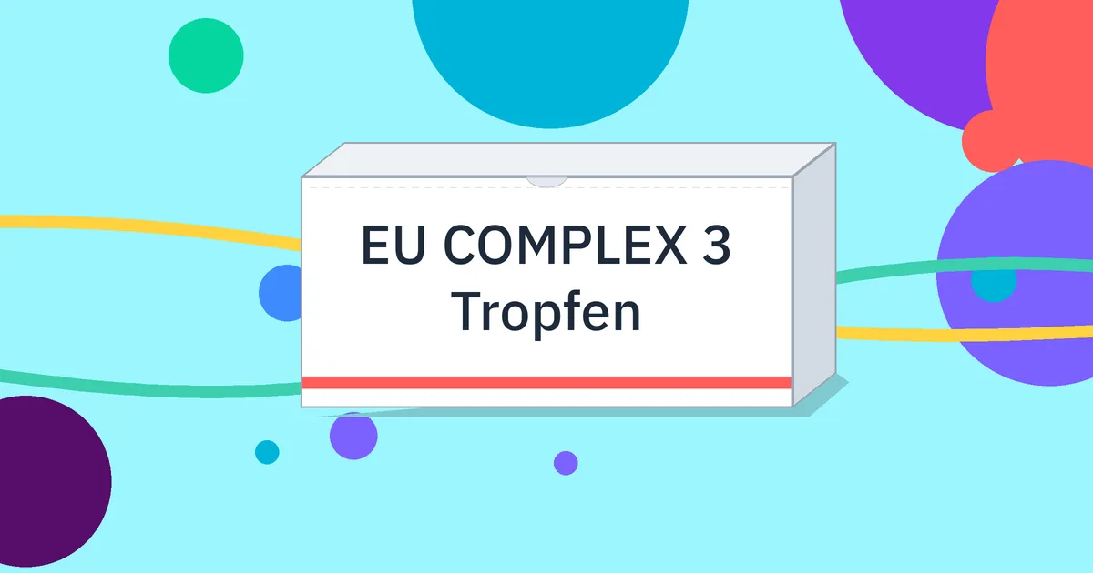 Symbolbild: Packung mit der Aufschrift EU COMPLEX 3 Tropfen (PZN 16784883) – Verfügbarkeit und Bezug in Apotheken in Frankfurt am Main