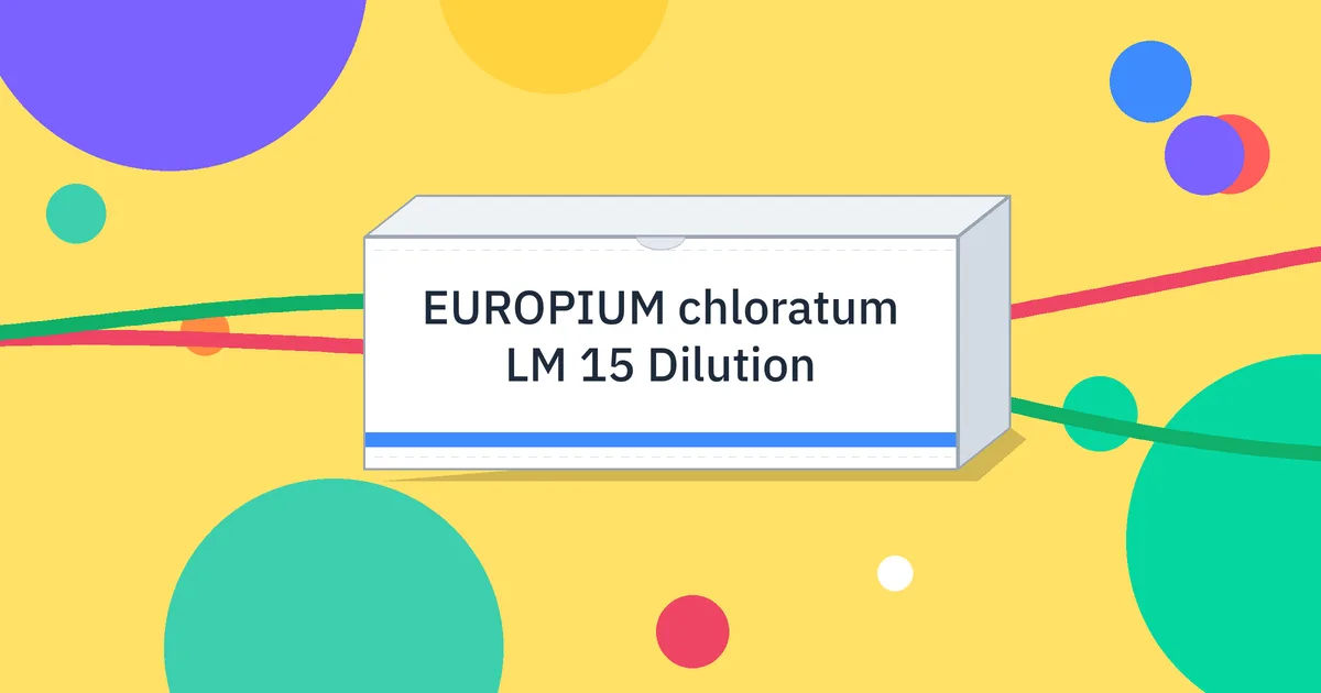 Symbolbild: Packung mit der Aufschrift EUROPIUM chloratum LM 15 Dilution (PZN 13484198) – Verfügbarkeit und Bezug in Apotheken in Frankfurt am Main