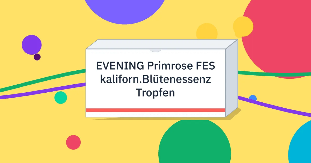 Symbolbild: Packung mit der Aufschrift EVENING Primrose FES kaliforn.Blütenessenz Tropfen (PZN 09173334) – Verfügbarkeit und Bezug in Apotheken in Frankfurt am Main