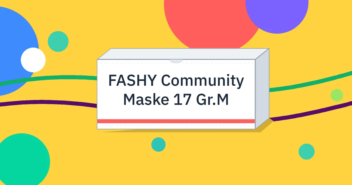 Symbolbild: Packung mit der Aufschrift FASHY Community Maske 17 Gr.M (PZN 16945441) – Verfügbarkeit und Bezug in Apotheken in Frankfurt am Main