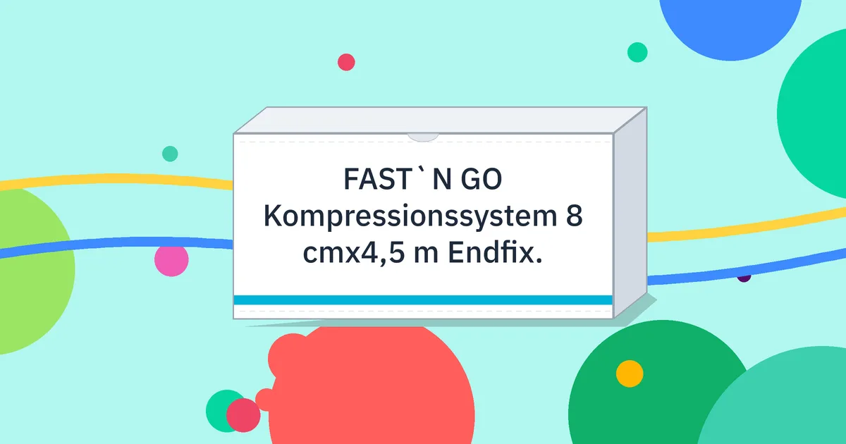 Symbolbild: Packung mit der Aufschrift FAST`N GO Kompressionssystem 8 cmx4,5 m Endfix. (PZN 14819270) – Verfügbarkeit und Bezug in Apotheken in Frankfurt am Main