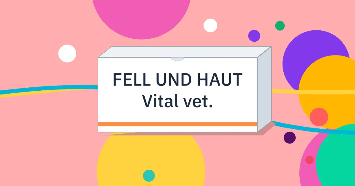 Symbolbild: Packung mit der Aufschrift FELL UND HAUT Vital vet. (PZN 02488460) – Verfügbarkeit und Bezug in Apotheken in Frankfurt am Main