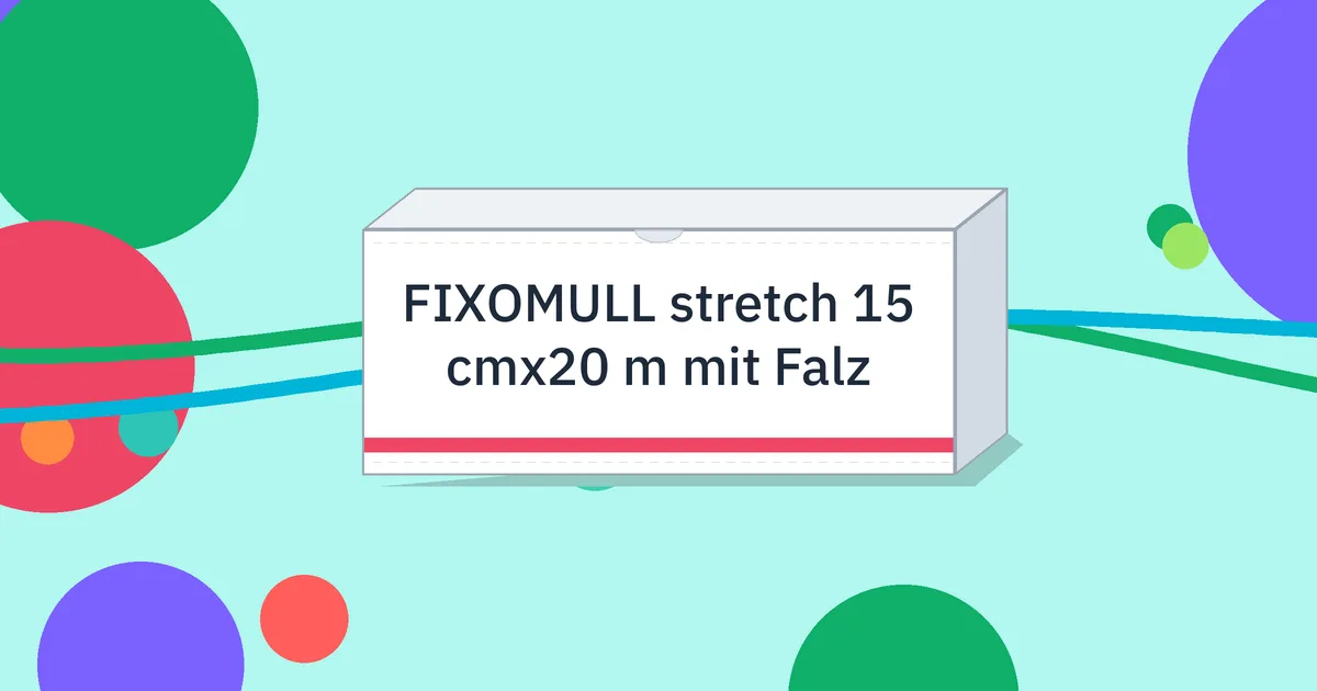 Symbolbild: Packung mit der Aufschrift FIXOMULL stretch 15 cmx20 m mit Falz (PZN 12776711) – Verfügbarkeit und Bezug in Apotheken in Frankfurt am Main