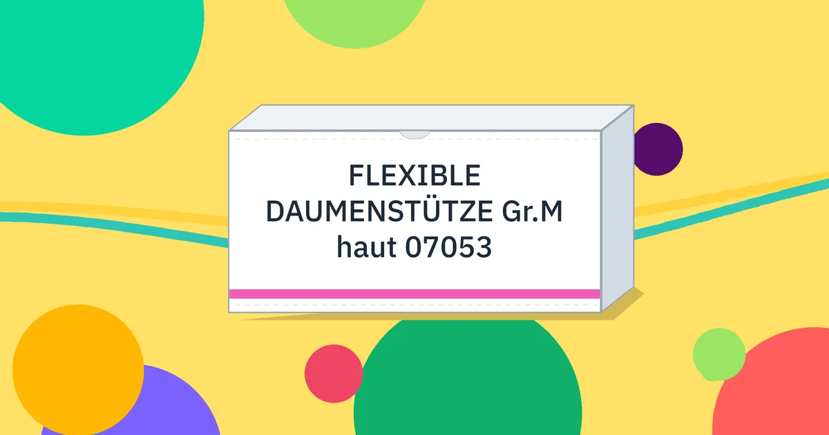 Symbolbild: Packung mit der Aufschrift FLEXIBLE DAUMENSTÜTZE Gr.M haut 07053 (PZN 03250306) – Verfügbarkeit und Bezug in Apotheken in Frankfurt am Main