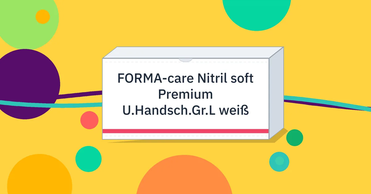 Symbolbild: Packung mit der Aufschrift FORMA-care Nitril soft Premium U.Handsch.Gr.L weiß (PZN 11000664) – Verfügbarkeit und Bezug in Apotheken in Frankfurt am Main