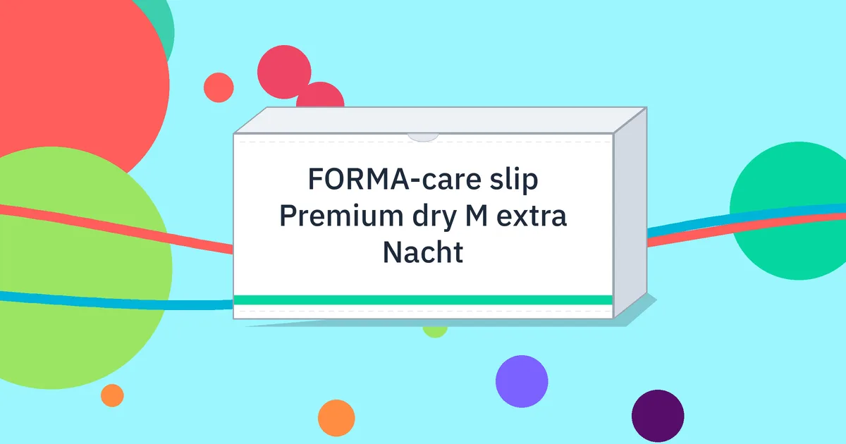 Symbolbild: Packung mit der Aufschrift FORMA-care slip Premium dry M extra Nacht (PZN 12601236) – Verfügbarkeit und Bezug in Apotheken in Frankfurt am Main