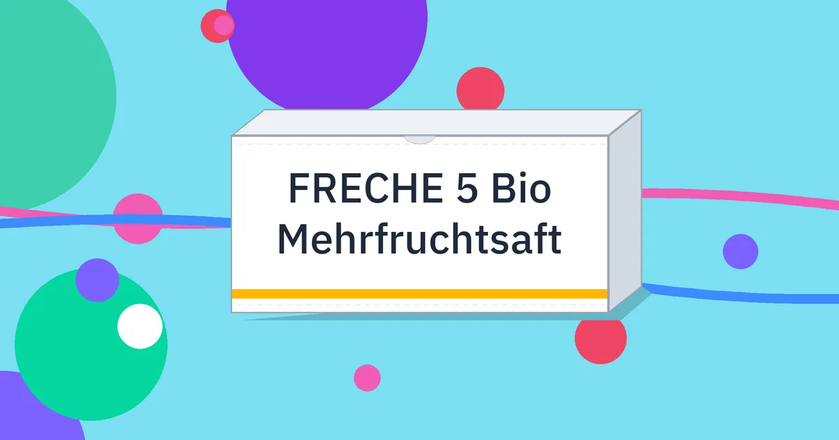 Symbolbild: Packung mit der Aufschrift FRECHE 5 Bio Mehrfruchtsaft (PZN 16236443) – Verfügbarkeit und Bezug in Apotheken in Frankfurt am Main
