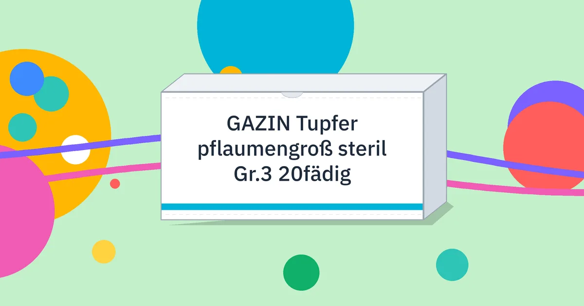 Symbolbild: Packung mit der Aufschrift GAZIN Tupfer pflaumengroß steril Gr.3 20fädig (PZN 04633392) – Verfügbarkeit und Bezug in Apotheken in Frankfurt am Main