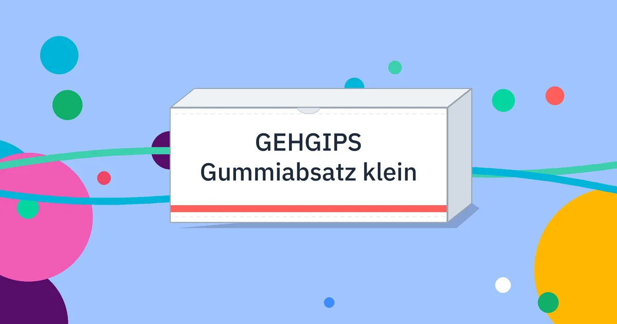 Symbolbild: Packung mit der Aufschrift GEHGIPS Gummiabsatz klein (PZN 01736269) – Verfügbarkeit und Bezug in Apotheken in Frankfurt am Main
