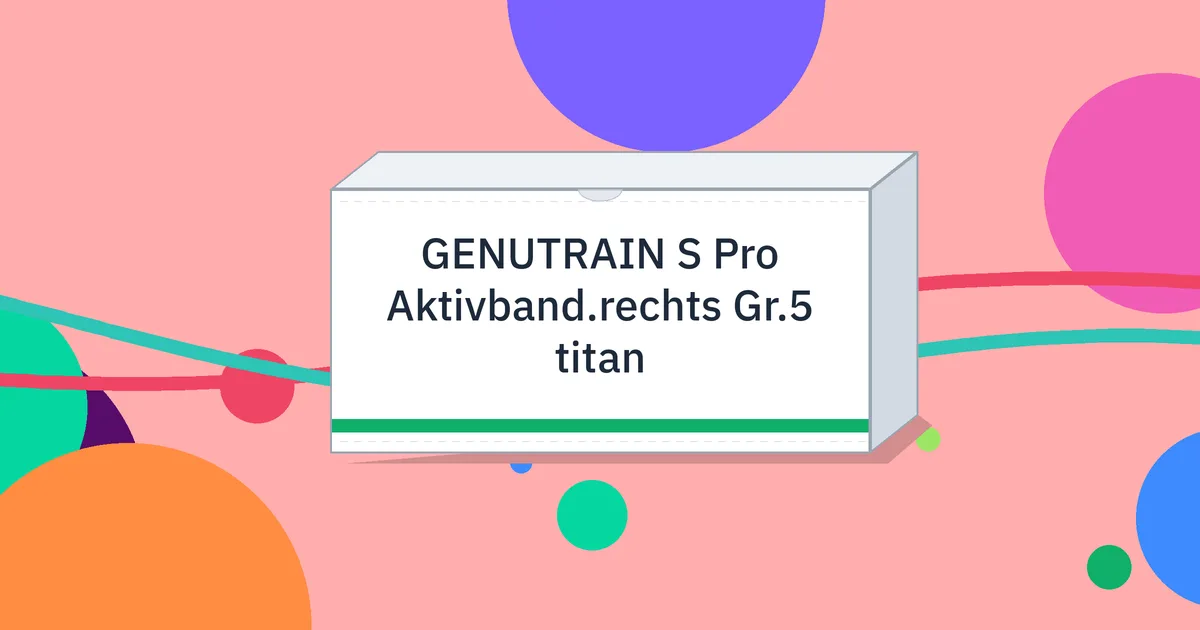 Symbolbild: Packung mit der Aufschrift GENUTRAIN S Pro Aktivband.rechts Gr.5 titan (PZN 09337250) – Verfügbarkeit und Bezug in Apotheken in Frankfurt am Main