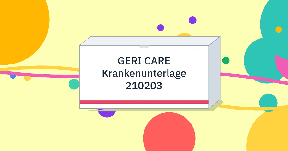 Symbolbild: Packung mit der Aufschrift GERI CARE Krankenunterlage 210203 (PZN 00540914) – Verfügbarkeit und Bezug in Apotheken in Frankfurt am Main