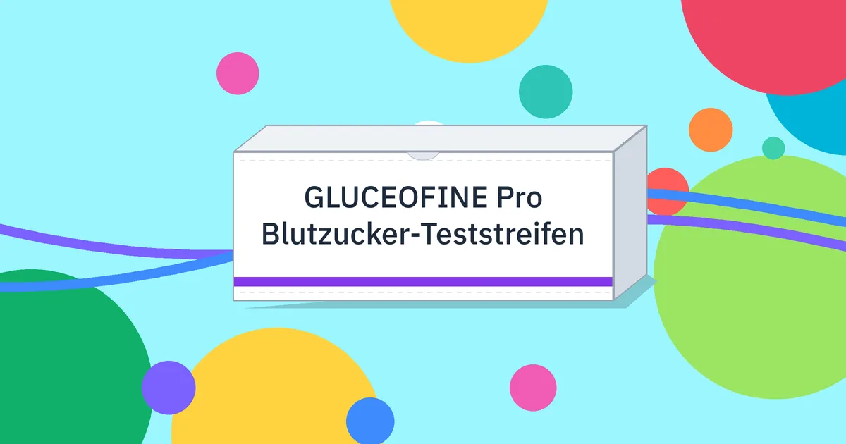 Symbolbild: Packung mit der Aufschrift GLUCEOFINE Pro Blutzucker-Teststreifen (PZN 19527299) – Verfügbarkeit und Bezug in Apotheken in Frankfurt am Main