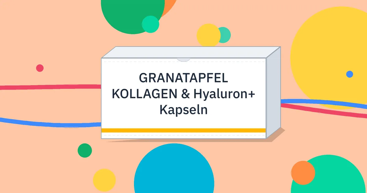 Symbolbild: Packung mit der Aufschrift GRANATAPFEL KOLLAGEN & Hyaluron+ Kapseln (PZN 18650796) – Verfügbarkeit und Bezug in Apotheken in Frankfurt am Main