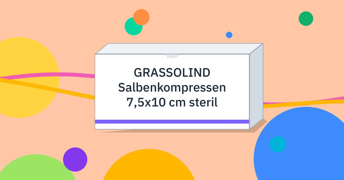 Symbolbild: Packung mit der Aufschrift GRASSOLIND Salbenkompressen 7,5x10 cm steril (PZN 09680597) – Verfügbarkeit und Bezug in Apotheken in Frankfurt am Main