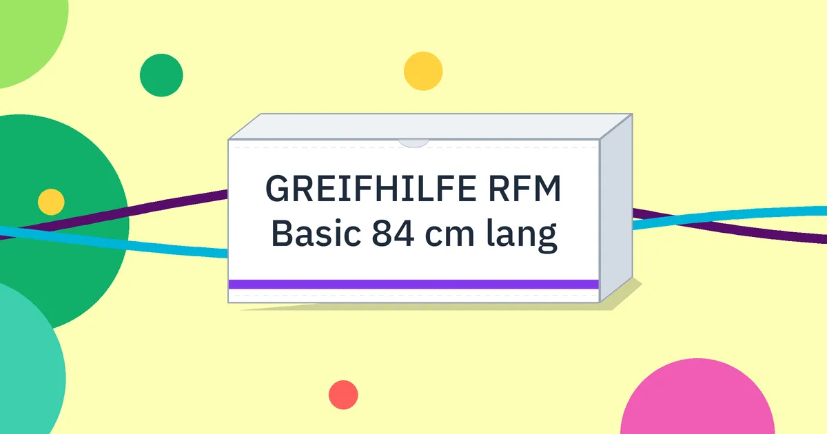 Symbolbild: Packung mit der Aufschrift GREIFHILFE RFM Basic 84 cm lang (PZN 09483520) – Verfügbarkeit und Bezug in Apotheken in Frankfurt am Main