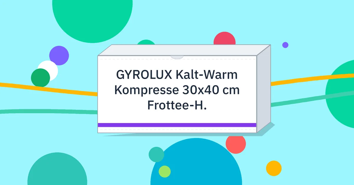 Symbolbild: Packung mit der Aufschrift GYROLUX Kalt-Warm Kompresse 30x40 cm Frottee-H. (PZN 06899792) – Verfügbarkeit und Bezug in Apotheken in Frankfurt am Main
