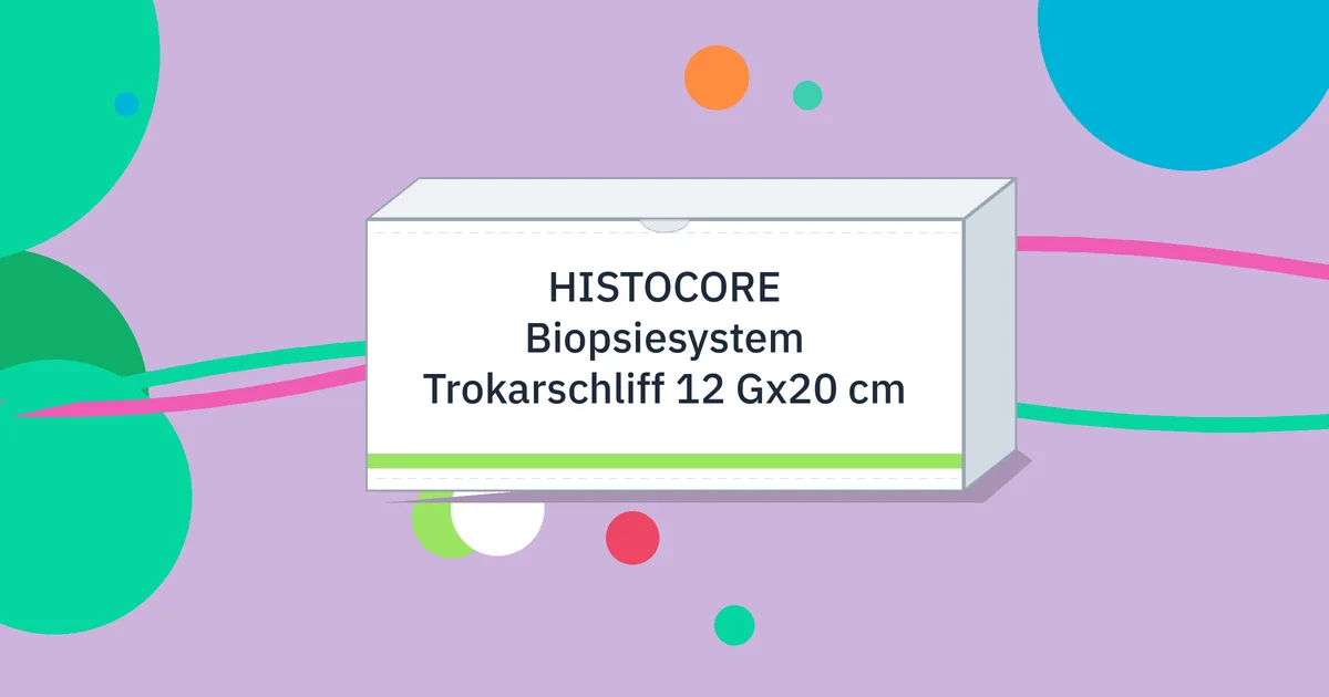 Symbolbild: Packung mit der Aufschrift HISTOCORE Biopsiesystem Trokarschliff 12 Gx20 cm (PZN 18793952) – Verfügbarkeit und Bezug in Apotheken in Frankfurt am Main