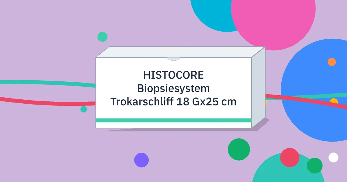 Symbolbild: Packung mit der Aufschrift HISTOCORE Biopsiesystem Trokarschliff 18 Gx25 cm (PZN 18794101) – Verfügbarkeit und Bezug in Apotheken in Frankfurt am Main