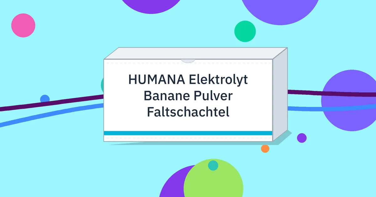 Symbolbild: Packung mit der Aufschrift HUMANA Elektrolyt Banane Pulver Faltschachtel (PZN 15394401) – Verfügbarkeit und Bezug in Apotheken in Frankfurt am Main