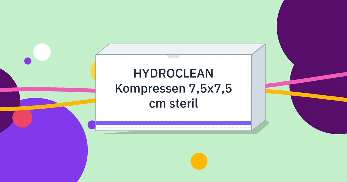 Symbolbild: Packung mit der Aufschrift HYDROCLEAN Kompressen 7,5x7,5 cm steril (PZN 16906091) – Verfügbarkeit und Bezug in Apotheken in Frankfurt am Main