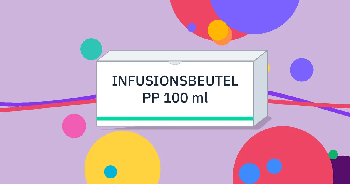 Symbolbild: Packung mit der Aufschrift INFUSIONSBEUTEL PP 100 ml (PZN 19398548) – Verfügbarkeit und Bezug in Apotheken in Frankfurt am Main