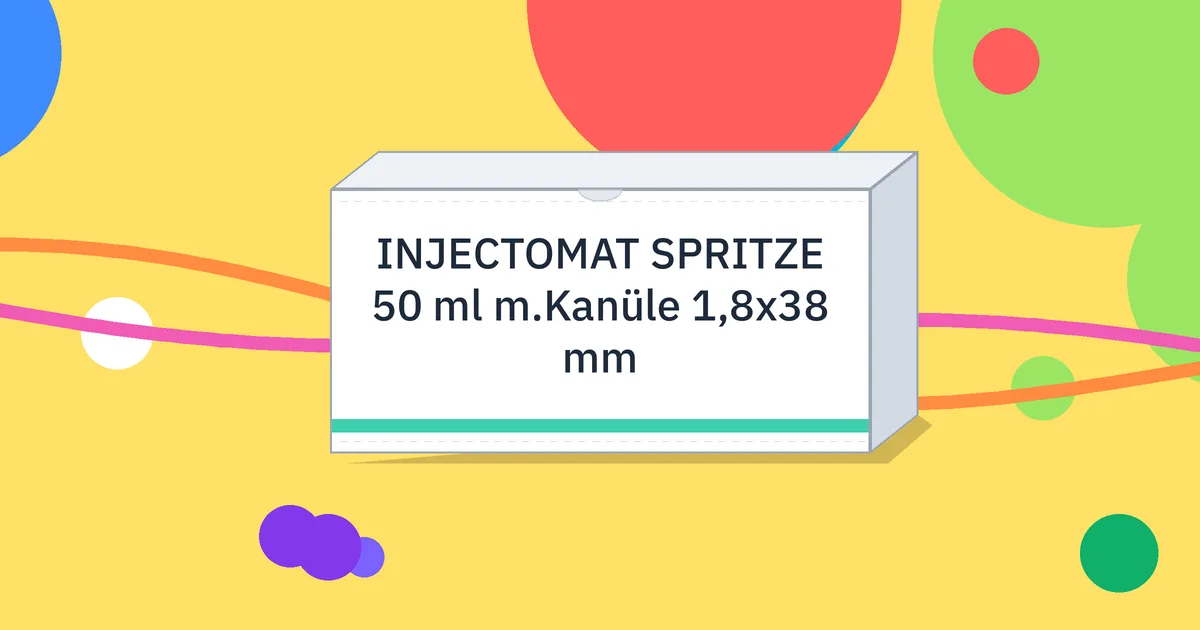 Symbolbild: Packung mit der Aufschrift INJECTOMAT SPRITZE 50 ml m.Kanüle 1,8x38 mm (PZN 17383873) – Verfügbarkeit und Bezug in Apotheken in Frankfurt am Main