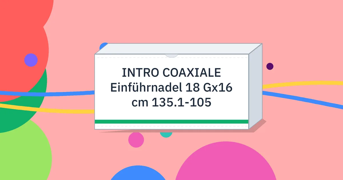 Symbolbild: Packung mit der Aufschrift INTRO COAXIALE Einführnadel 18 Gx16 cm 135.1-105 (PZN 16946558) – Verfügbarkeit und Bezug in Apotheken in Frankfurt am Main