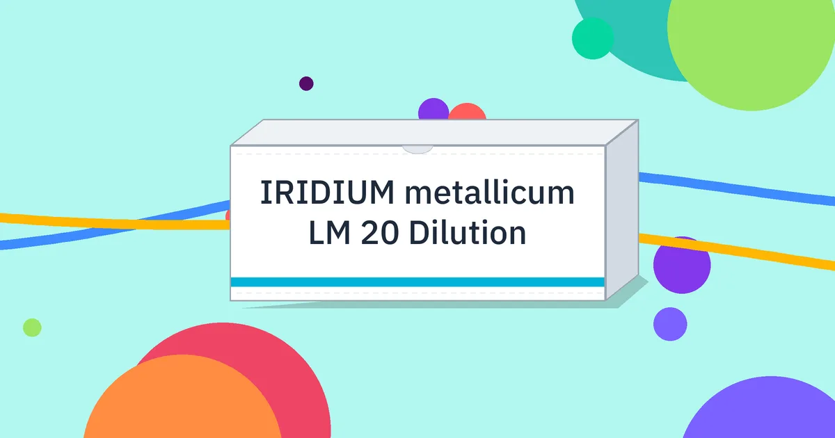 Symbolbild: Packung mit der Aufschrift IRIDIUM metallicum LM 20 Dilution (PZN 12913556) – Verfügbarkeit und Bezug in Apotheken in Frankfurt am Main