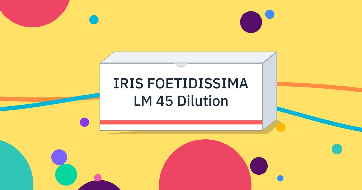 Symbolbild: Packung mit der Aufschrift IRIS FOETIDISSIMA LM 45 Dilution (PZN 12914136) – Verfügbarkeit und Bezug in Apotheken in Frankfurt am Main