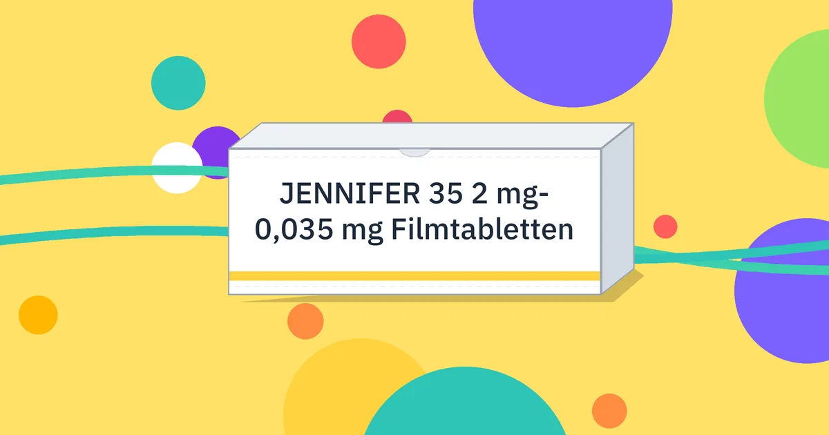 Symbolbild: Packung mit der Aufschrift JENNIFER 35 2 mg-0,035 mg Filmtabletten (PZN 00079007) – Verfügbarkeit und Bezug in Apotheken in Frankfurt am Main